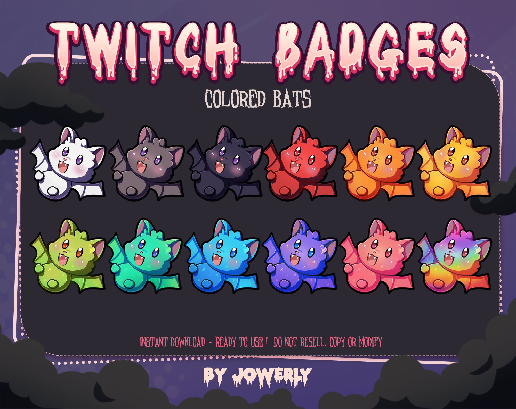 P2U Sub/bit Badges for Twitch Cute Bats Halloween - Etsy