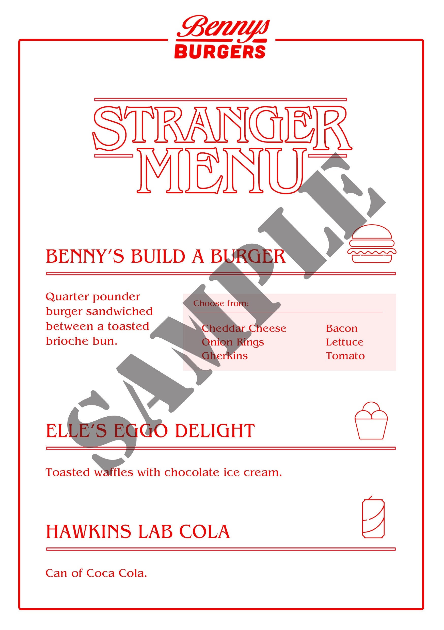 Stranger Things Download Printable Benny's Burgers Menu | Stranger ...