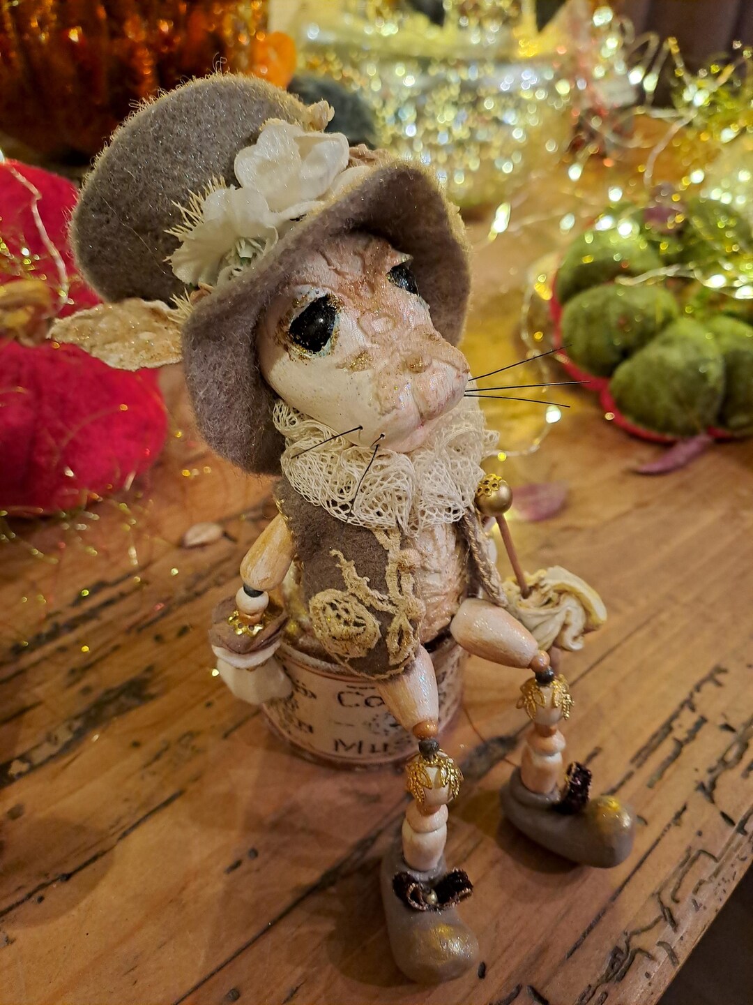 White Rabbit Vintage Puppet Clay and Wooden Beads Handmade Alice in ...