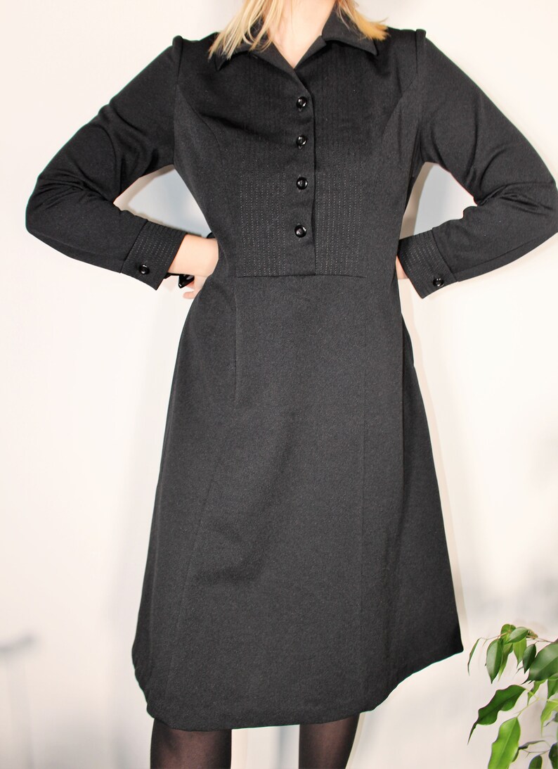Vintage Black Dress Classy Collared Button-up Womens - Etsy Vintage Black Dress Classy Collared Button-up Womens - Etsy