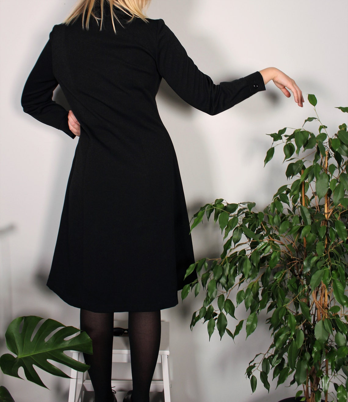 Vintage Black Dress Classy Collared Button-up Womens - Etsy Vintage Black Dress Classy Collared Button-up Womens - Etsy