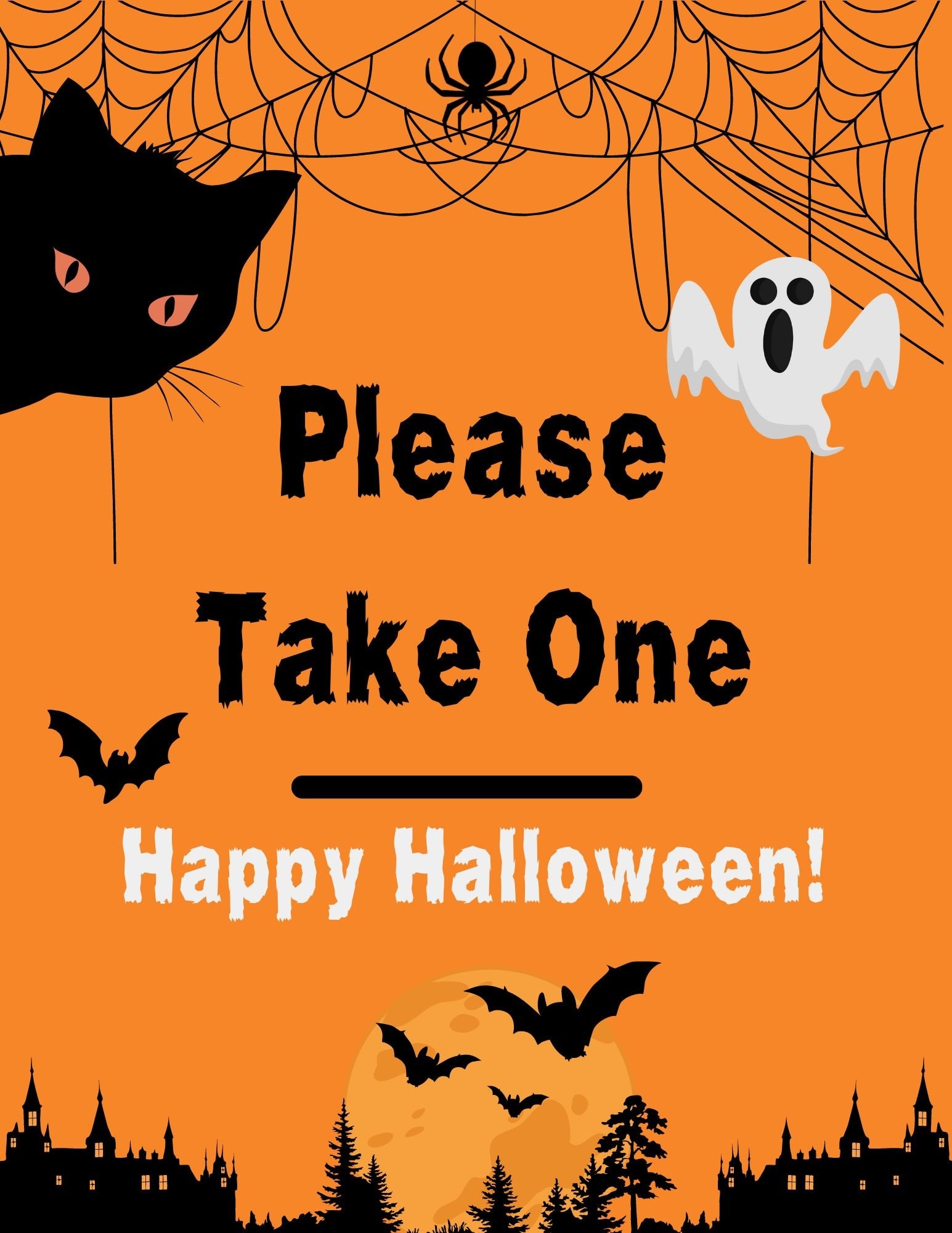 Halloween Sign Printable - Take One Candy - Take One Sign - Halloween ...