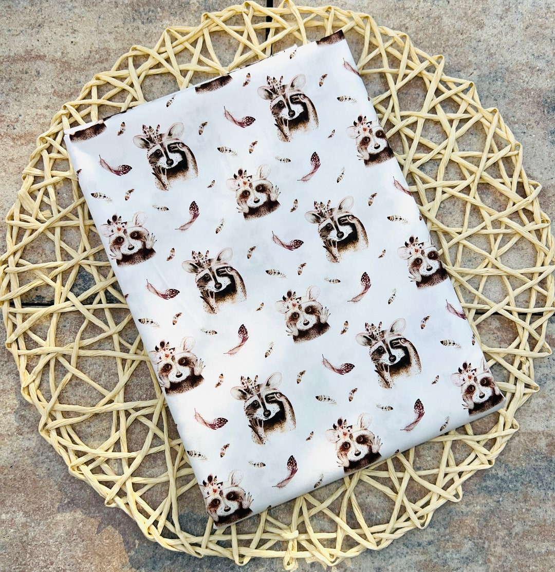 Poplin Cotton Fabric Cuckoo Cuckoo Little Raccoon With Feathers Snoozy ...