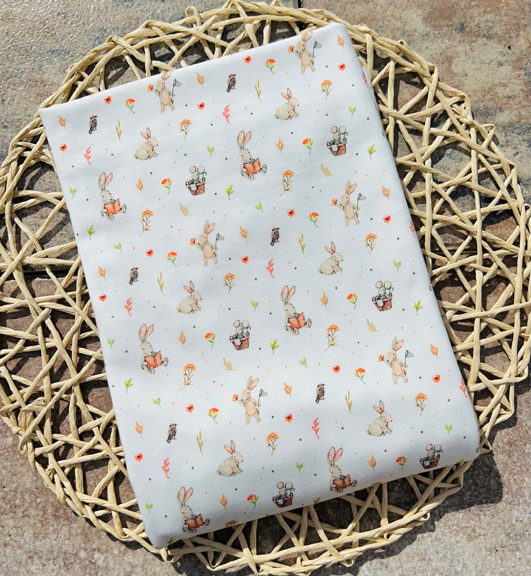 Jersey Daily Planning of the Bunny Family Small Pattern Fabric Digital ...