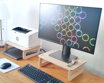 Dual Printer Stand. Wood Monitor Stand. Computer Screen Riser | Etsy
