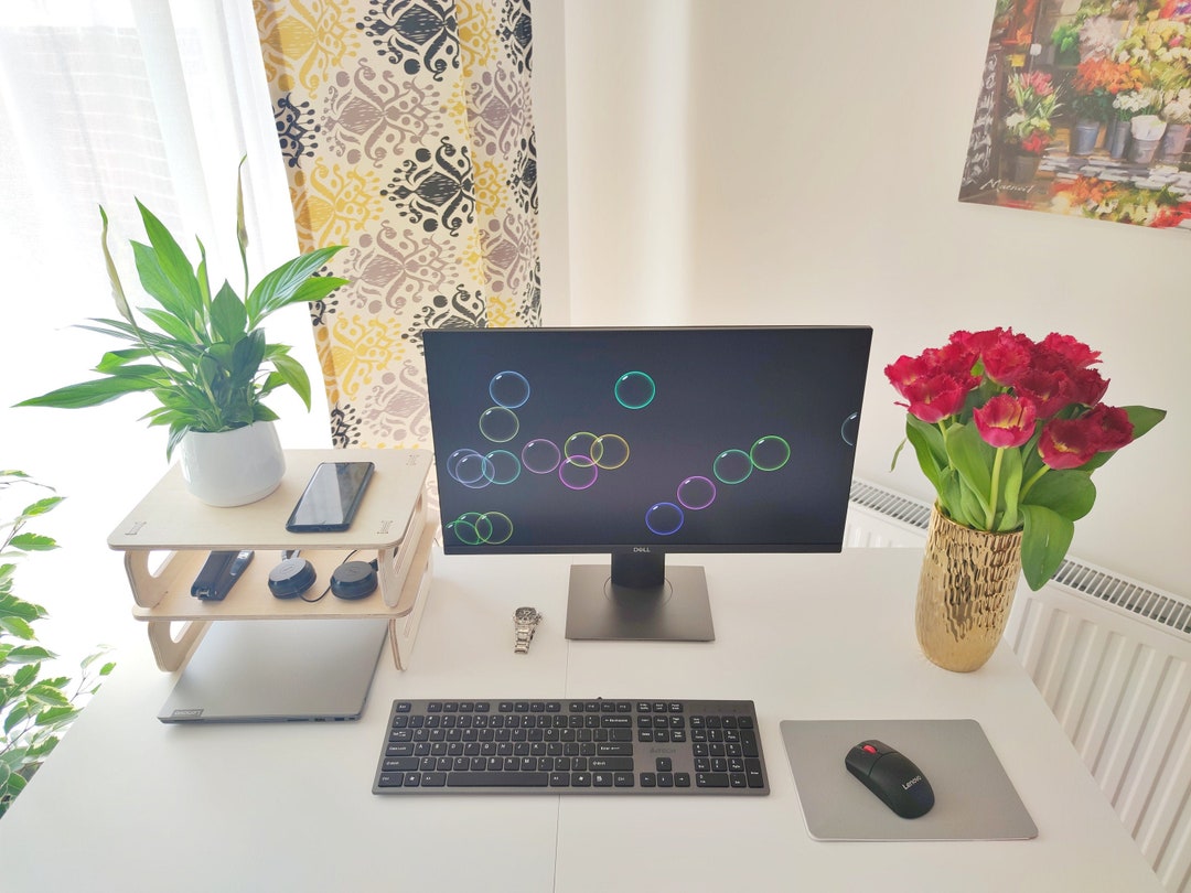 Dual Printer Stand. Wood Monitor Stand. Computer Screen Riser, Desk ...