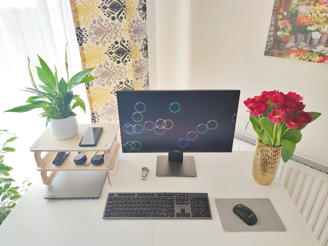 Dual Printer Stand. Wood Monitor Stand. Computer Screen Riser, Desk ...