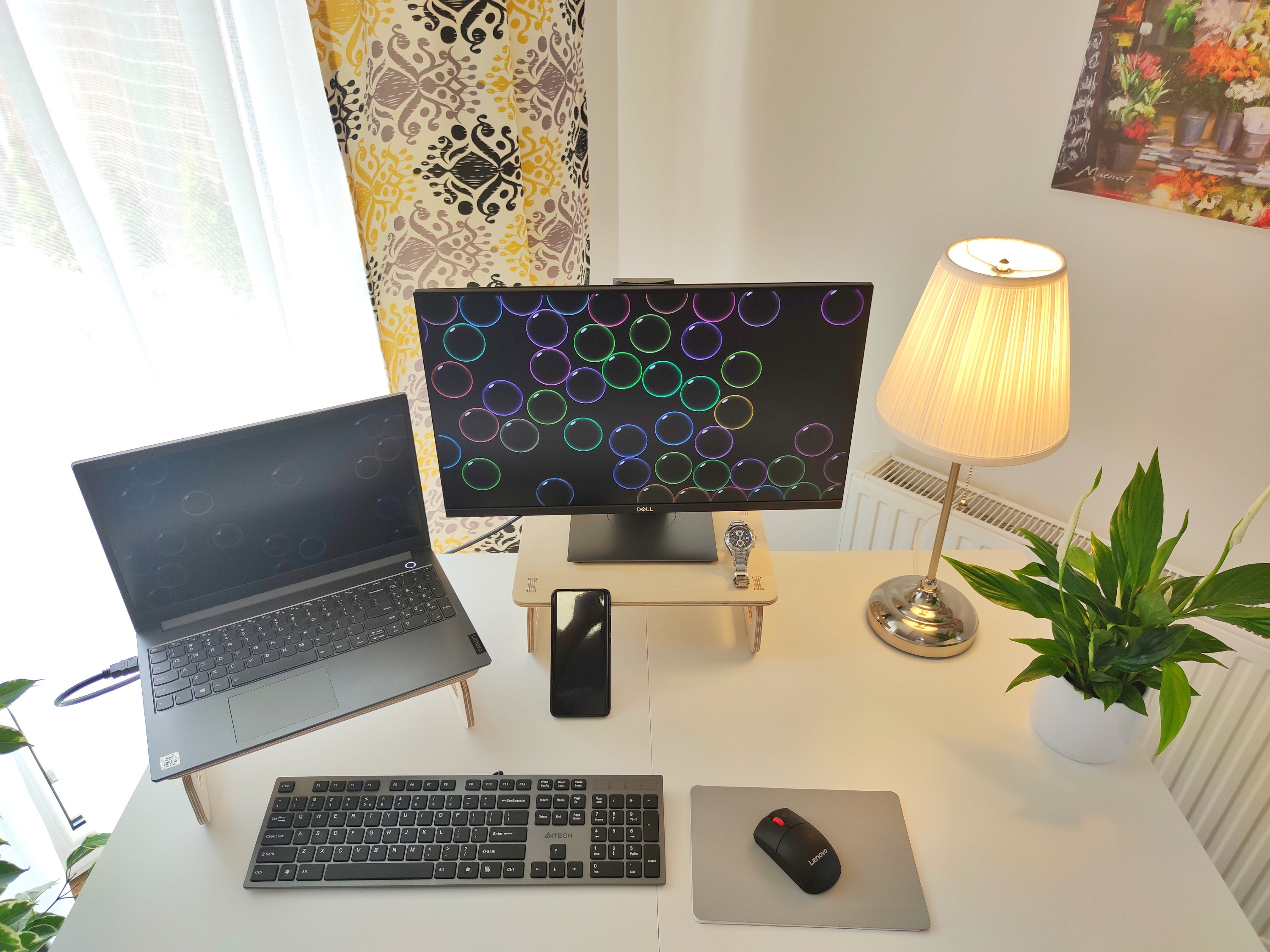 Dual Printer Stand. Wood Monitor Stand. Computer Screen Riser, Desk ...