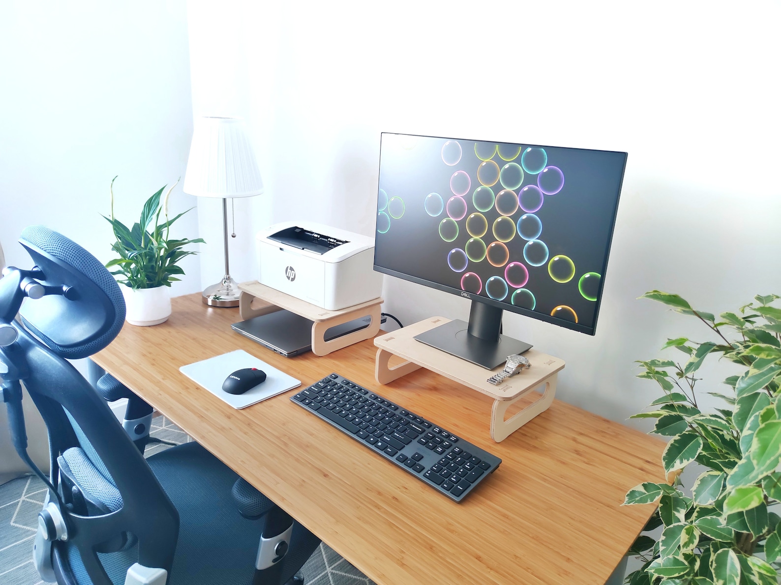 Dual Printer Stand. Wood Monitor Stand. Computer Screen Riser, Desk ...