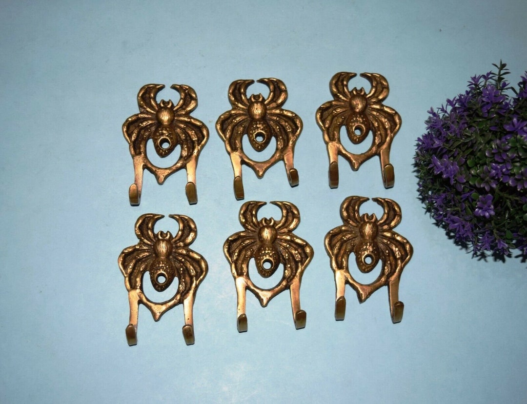 Set of 06 Spider Hooks | Brass Arachnid Wall Hook | Spider Theme ...