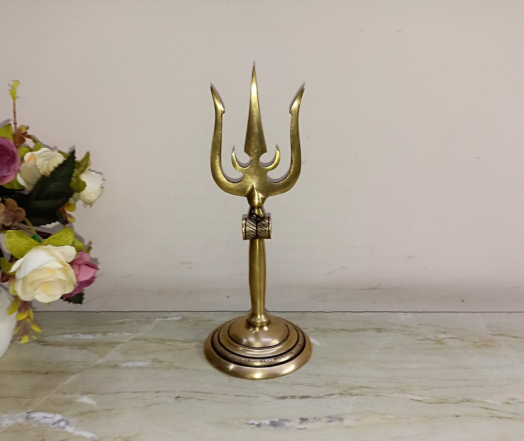 9.5" Inches Shiva Trishul | Brass Mahadev Trident Temple Decoration - Etsy