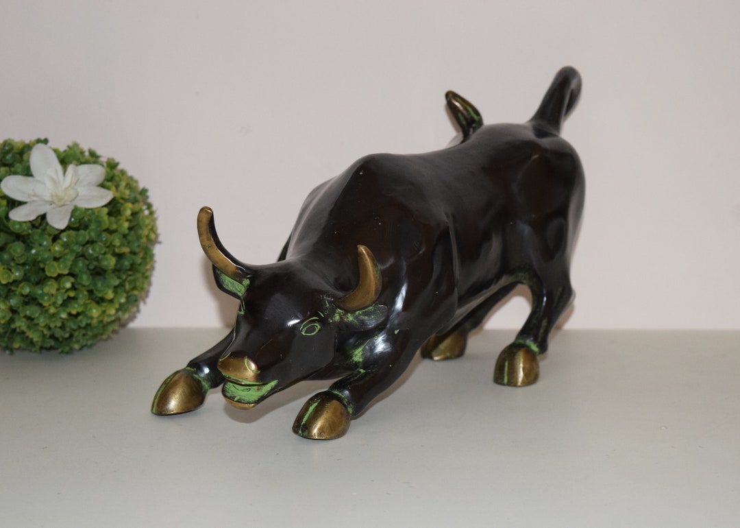 Angry Bull Statue Zodiac Taurus Figure | Heavy Brass Christmas Office ...