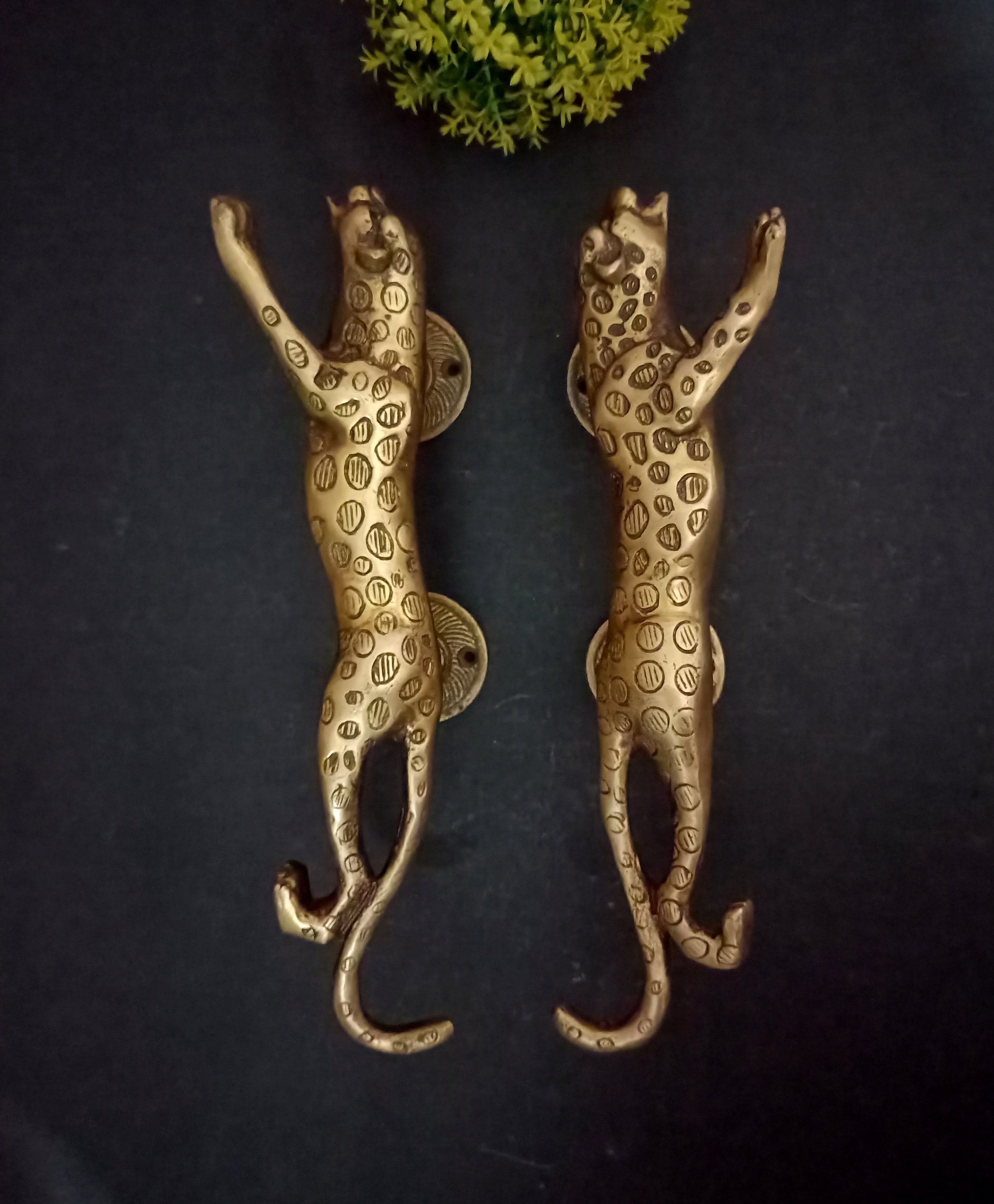 Brass Jaguar Door Handle Set Round Base | Wild Cat Shape Door Pull ...