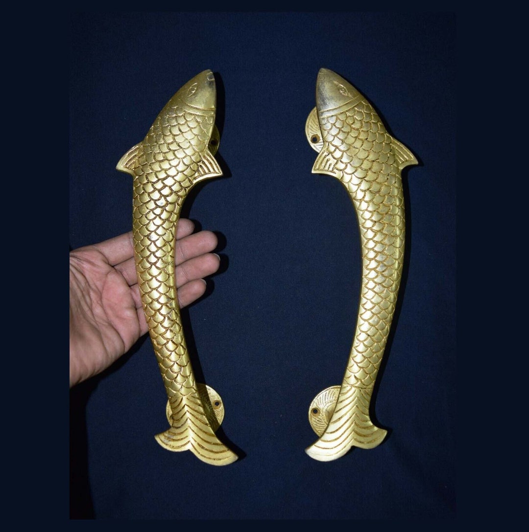 Pair Fish Door Handle | Brass Handmade Door Accessories | Nautical ...