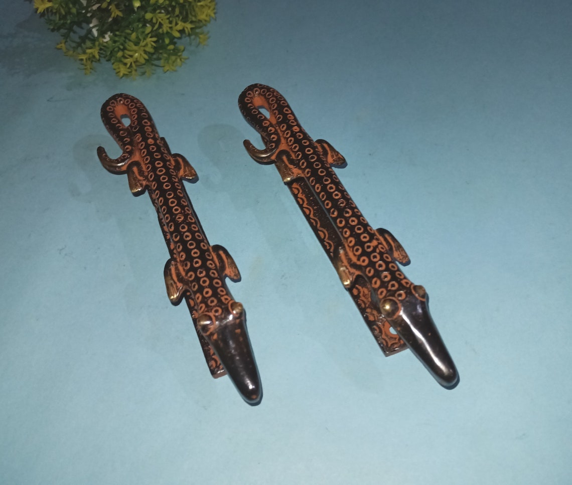 Aggressive Alligator Design Gate Pull Set Brass Crocodile - Etsy