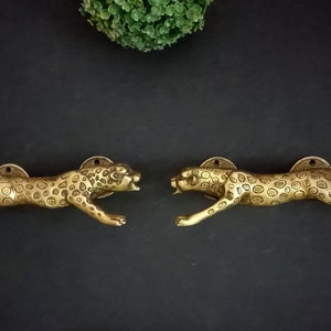 Brass Jaguar Door Handle Set Round Base | Wild Cat Shape Door Pull ...