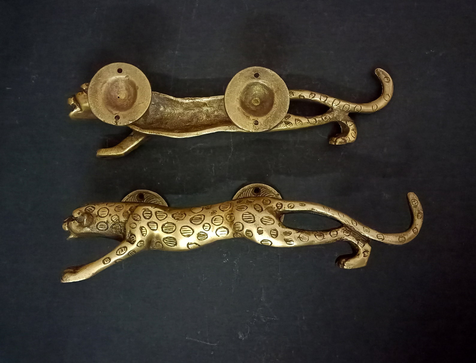 Brass Jaguar Door Handle Set Round Base | Wild Cat Shape Door Pull ...