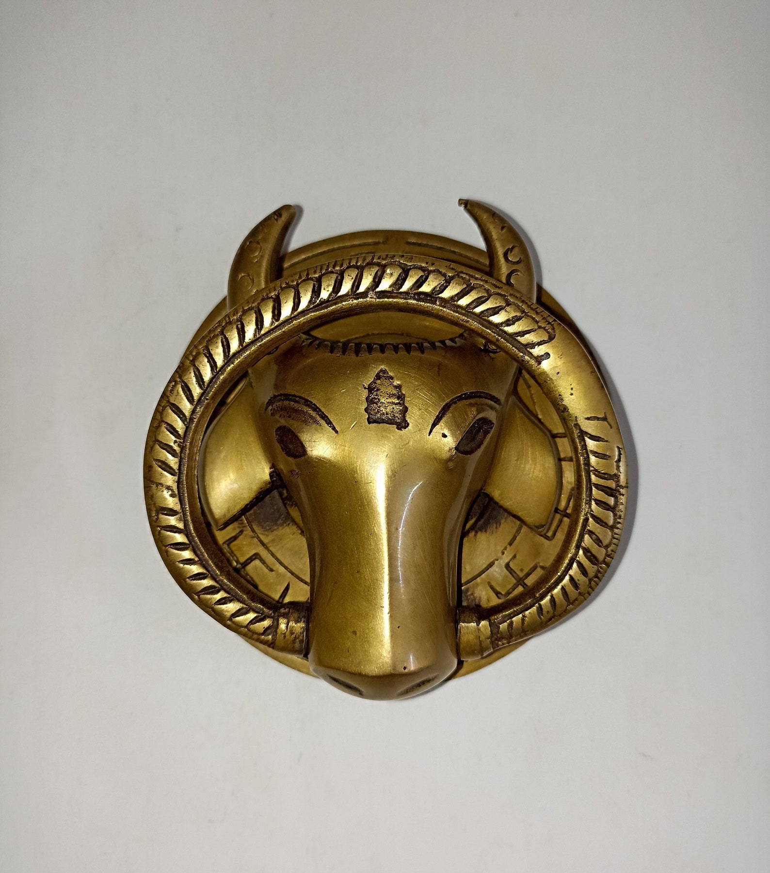 Brass Nandi Deity Face Door Knocker | Cattle Cow Design Home Door Bell ...