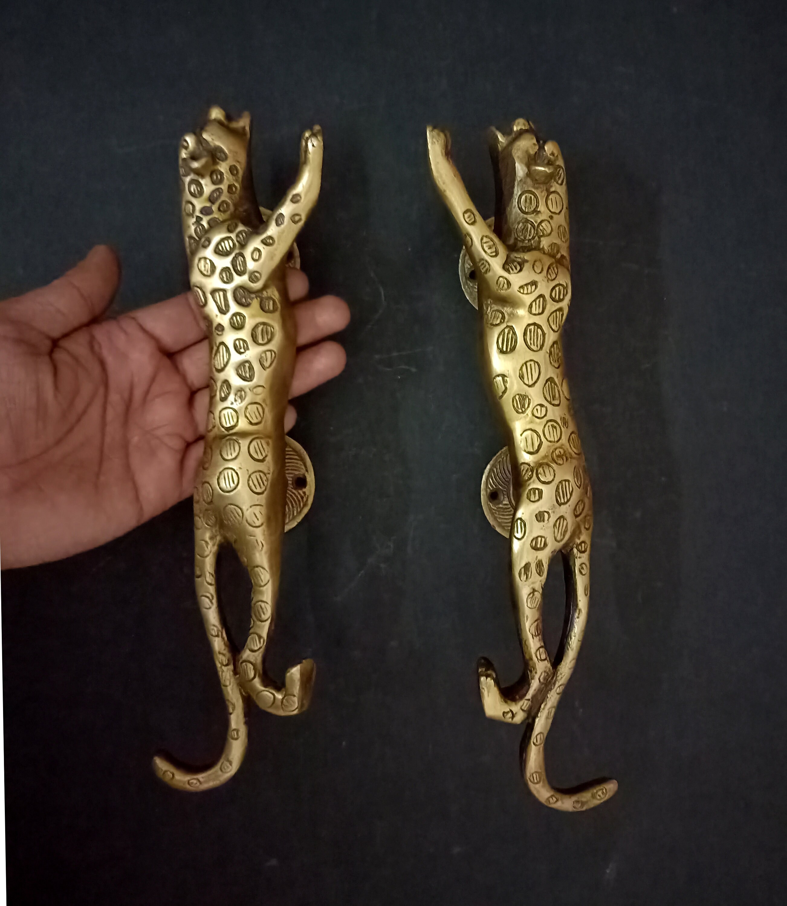 Brass Jaguar Door Handle Set Round Base | Wild Cat Shape Door Pull ...