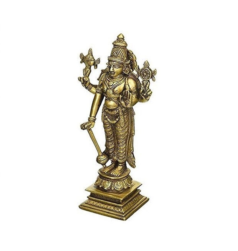 Satyanarayan Swamy Idol Brass Finish Goddess Murti Four Armed Vishnu ...