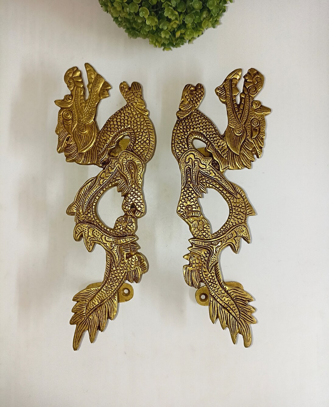 Brass Fire Dragon Handle Pair | 10.5" Mythical Dragon Door Pull Set for ...