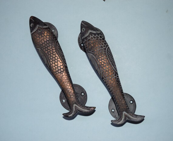 Salmon Fish Door Handles Antique Finish Brass Beach House - Etsy UK