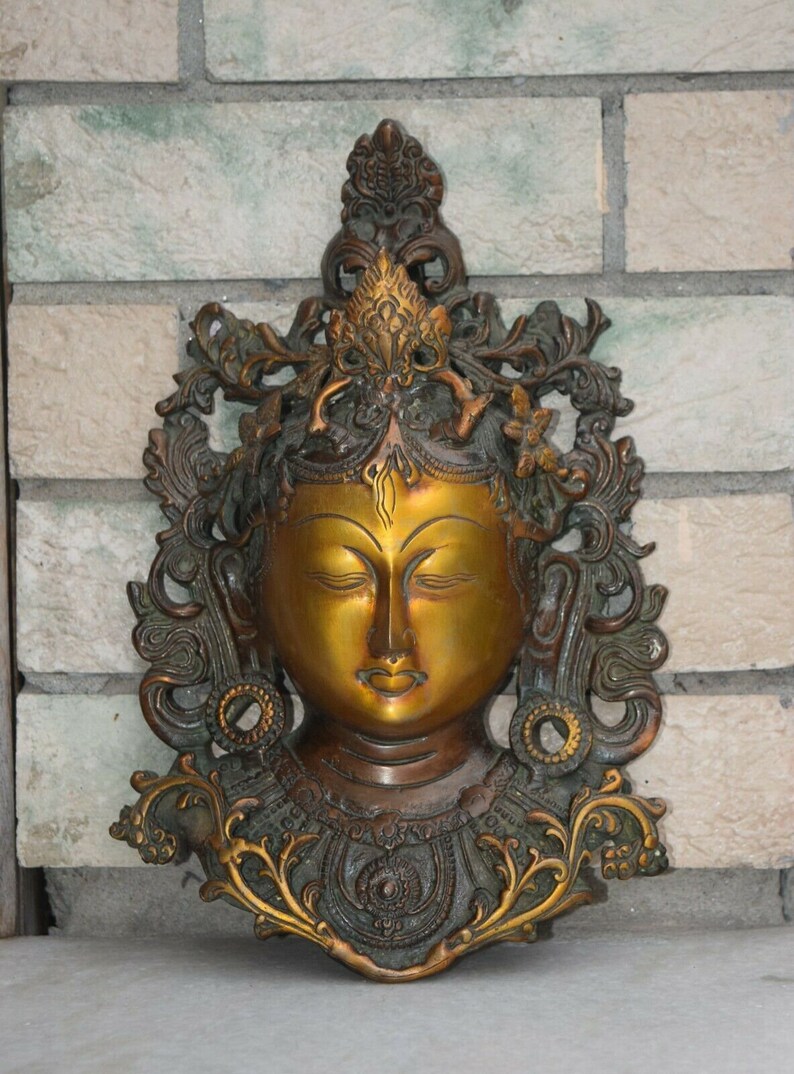 11'' Inches Tara Face Wall Sculpture | Brass Religious Head Tara Devi ...
