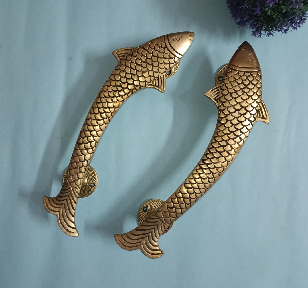 Marine Fish Theme Door Pull Set | Brass Tuna Fish Door Handle for ...