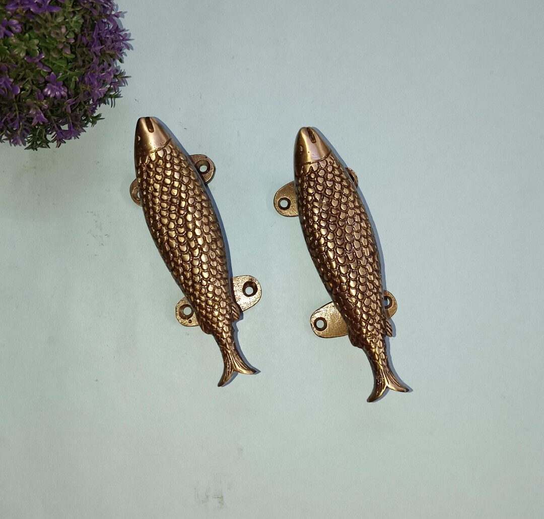 Lacquered Brass Catfish Door Handle Pair | Ocean Marine Theme Fish ...