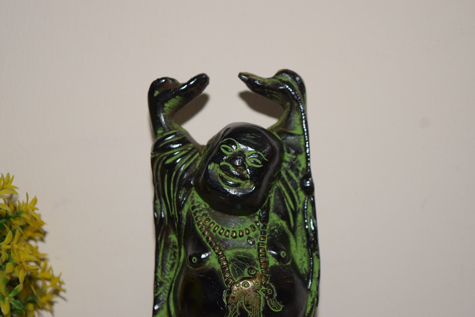 Brass Green Laughing Buddha Statue Handmade | 6.5'' Inches Happy Man ...