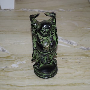 Brass Green Laughing Buddha Statue Handmade | 6.5'' Inches Happy Man ...