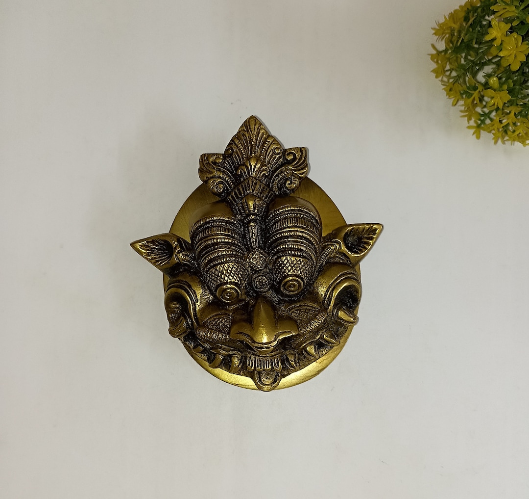 Traditional Yali Face Door Bell Decor | Brass Scary Devil Round Base ...
