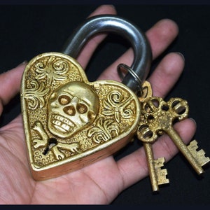 Heart Shape Skull Padlock | Brass Antique Design Skull Working Door ...