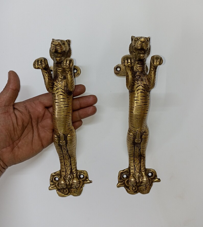 Jumping Tiger Shape Main Gate Handles Brass Leaping Jaguar Design Door ...