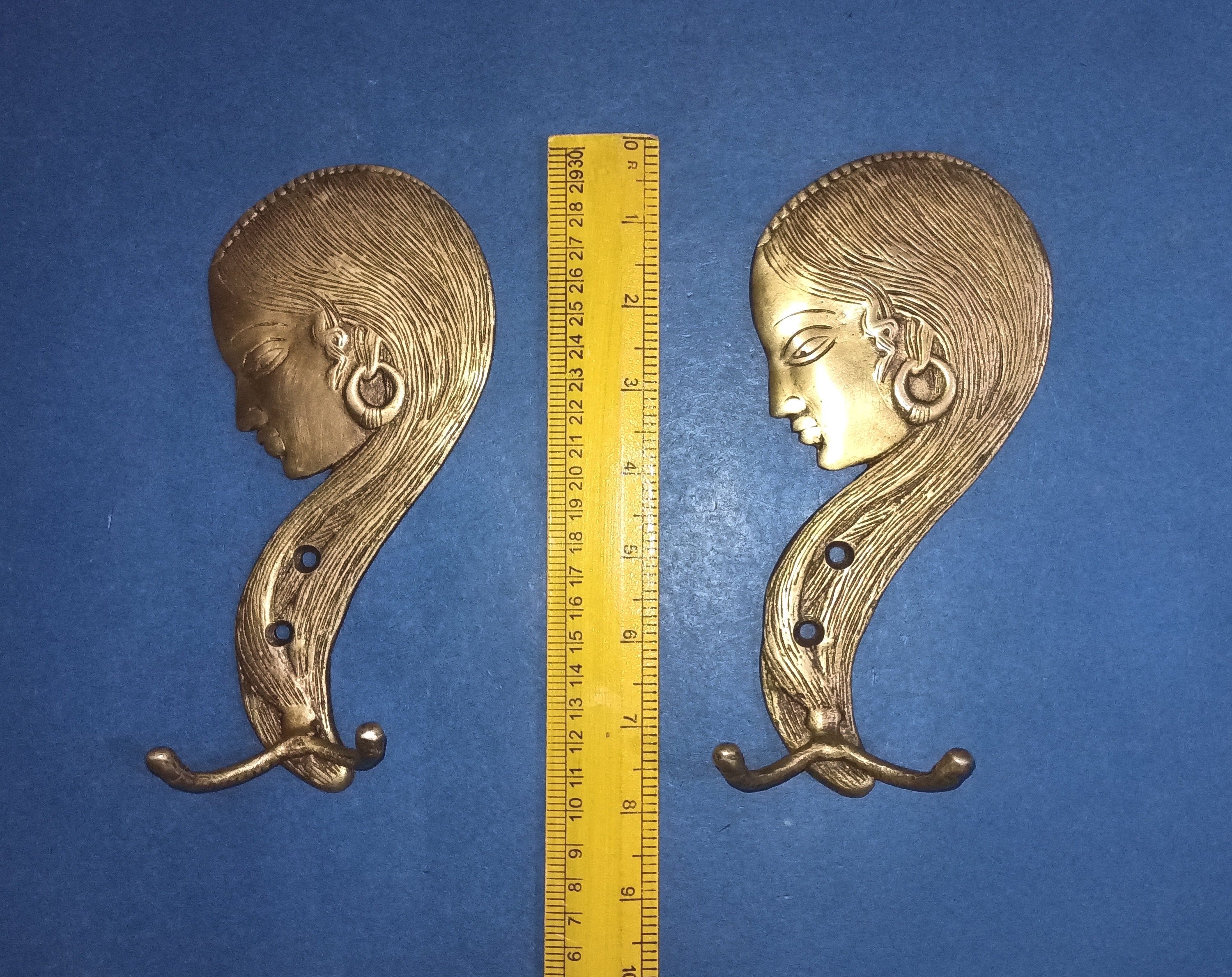 Bridal Lady Hair Design Wall Mount Hooks | Brass Girl Side Face Towel ...