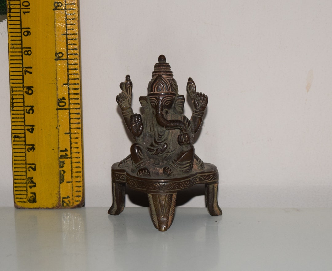 Seated Ganesha With Stool Brass Antique Figure Hindu Elephant God of ...