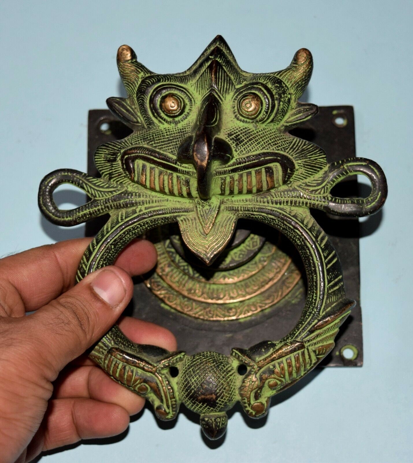 Mythical Creature Lion Face Door Knocker Brass Devil Mouth - Etsy