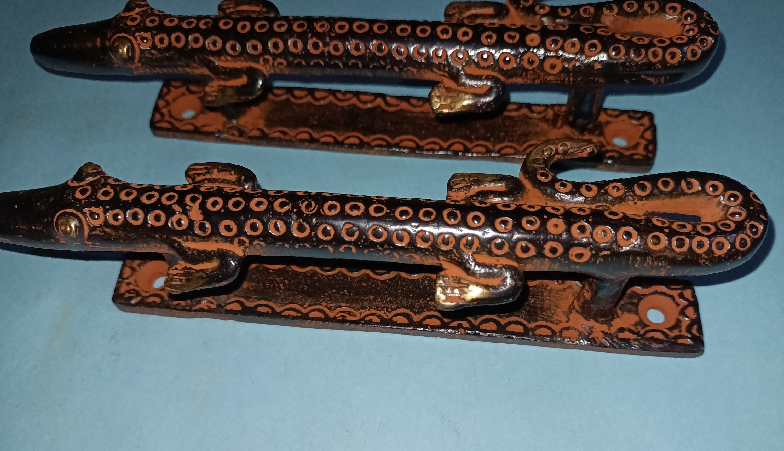 Aggressive Alligator Design Gate Pull Set Brass Crocodile Shape Handle ...