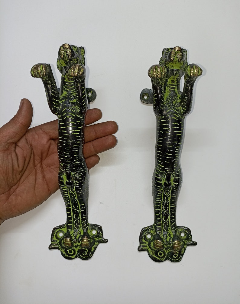 Roaring Leopard Design Handles Door Hardware | Brass Leaping Tiger ...