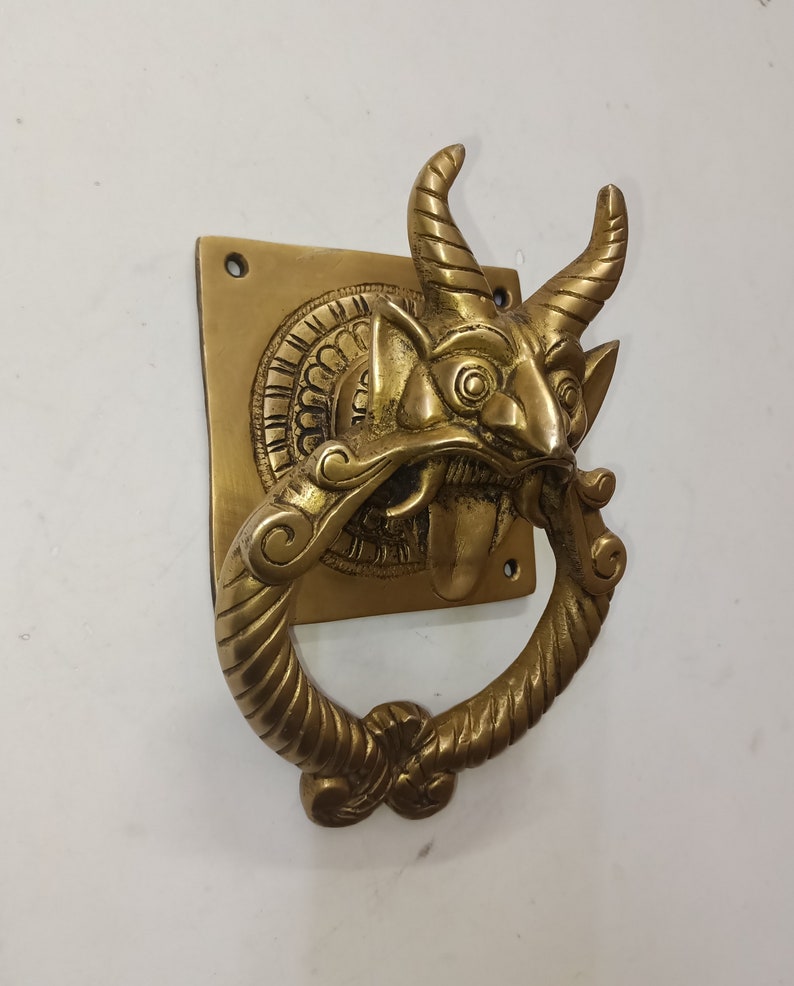 Brass Devil Face Door Knocker | Mythical Nazar Battu Door Mount Bell ...