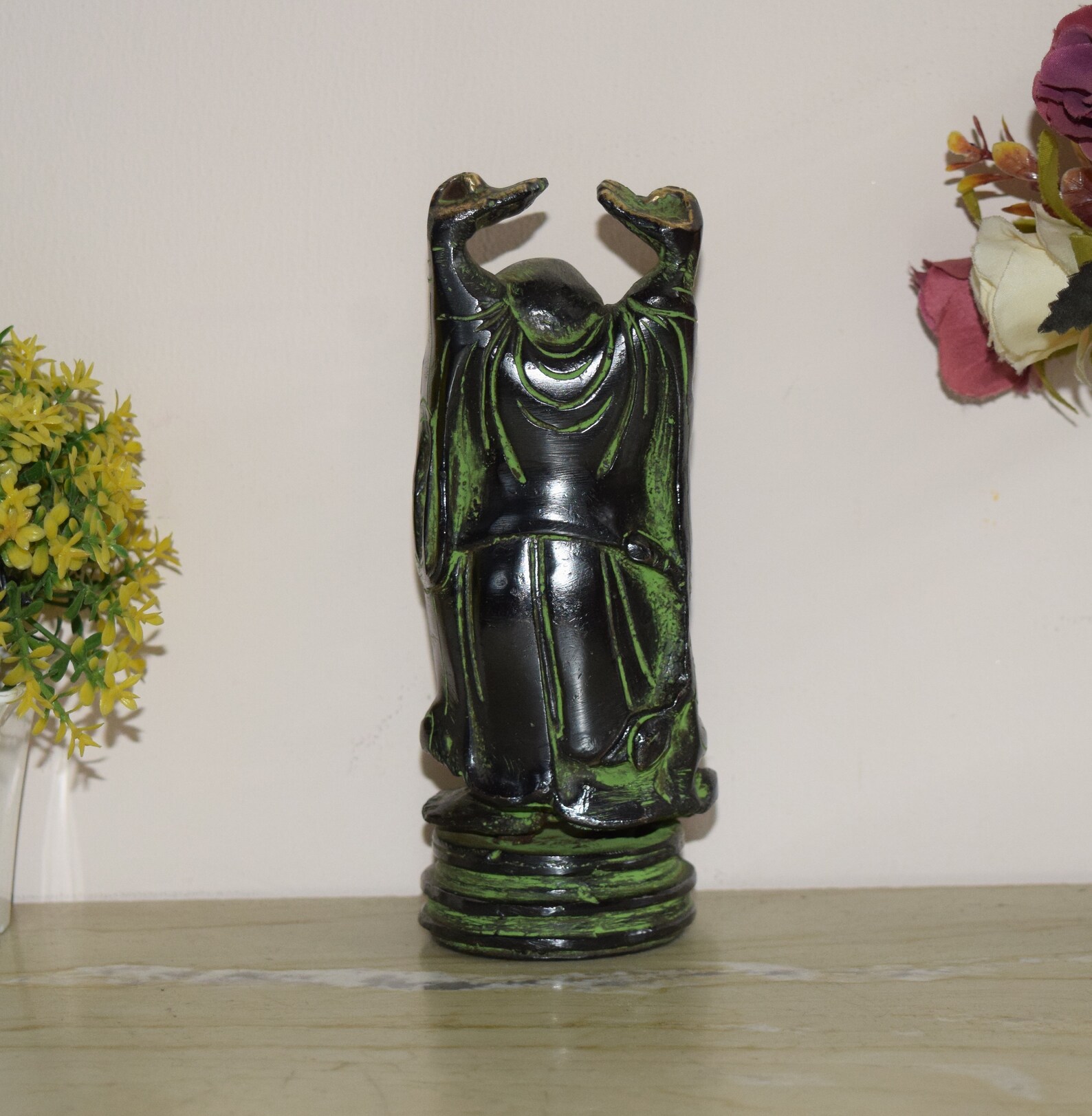Brass Green Laughing Buddha Statue Handmade | 6.5'' Inches Happy Man ...