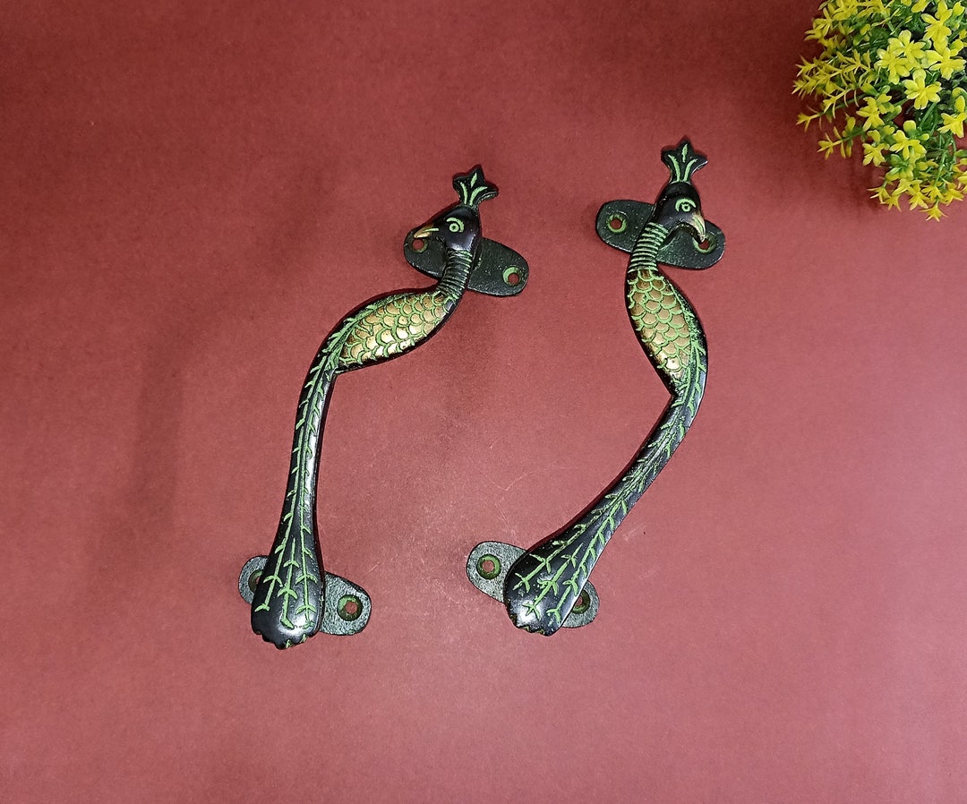 Congo Peacock Grab Handle Office Door Hardware | Brass Macaw Parrot ...