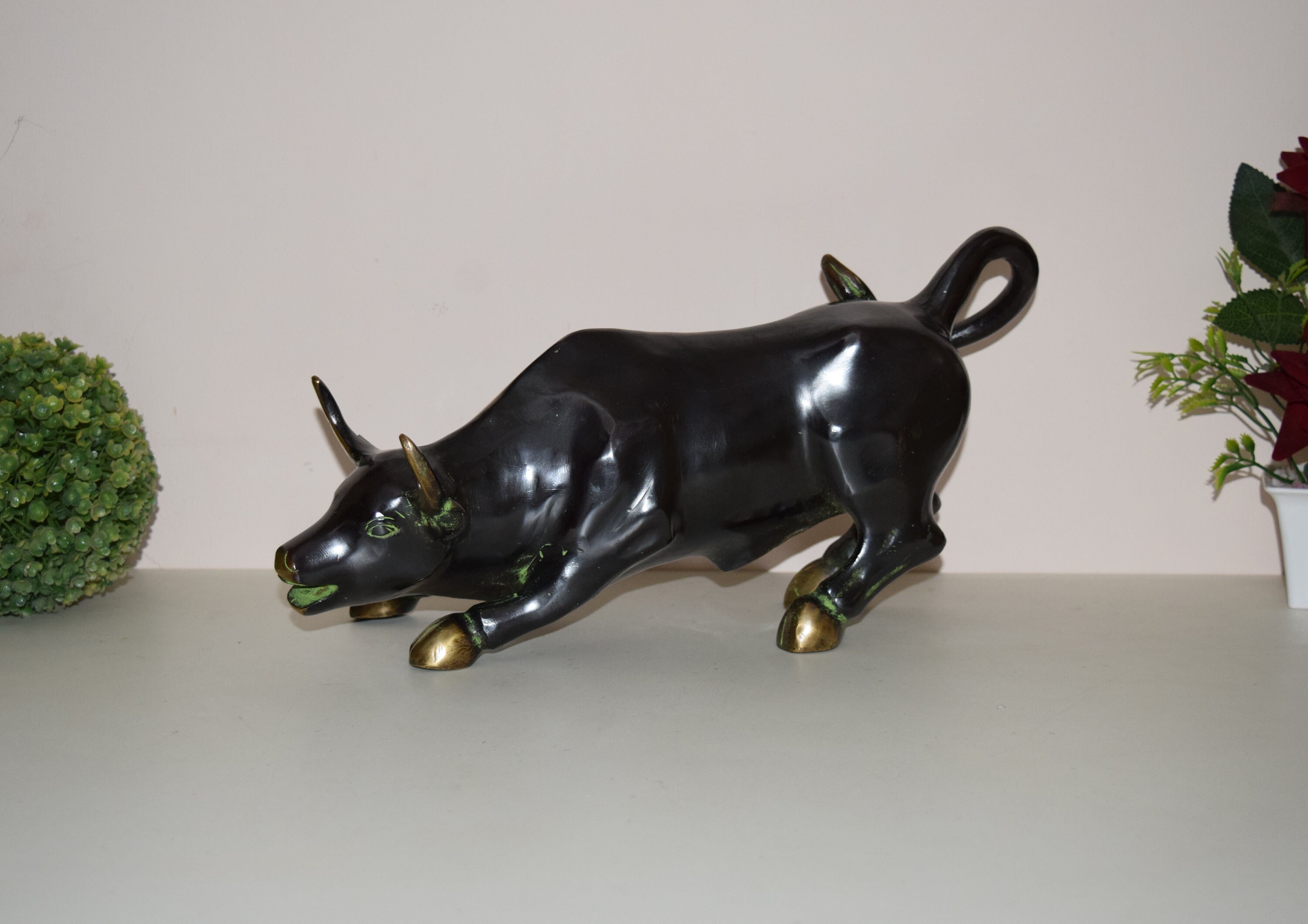 Angry Bull Statue Zodiac Taurus Figure Heavy Brass Christmas Office ...