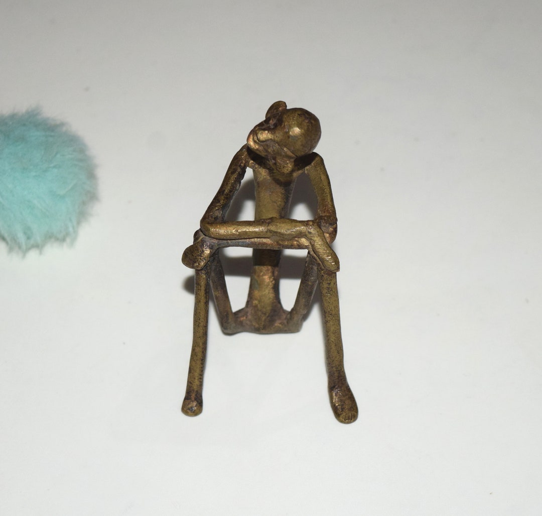 Brass Tired Men Statue Ethnographic Vintage Art | Rustic Theme Seated ...