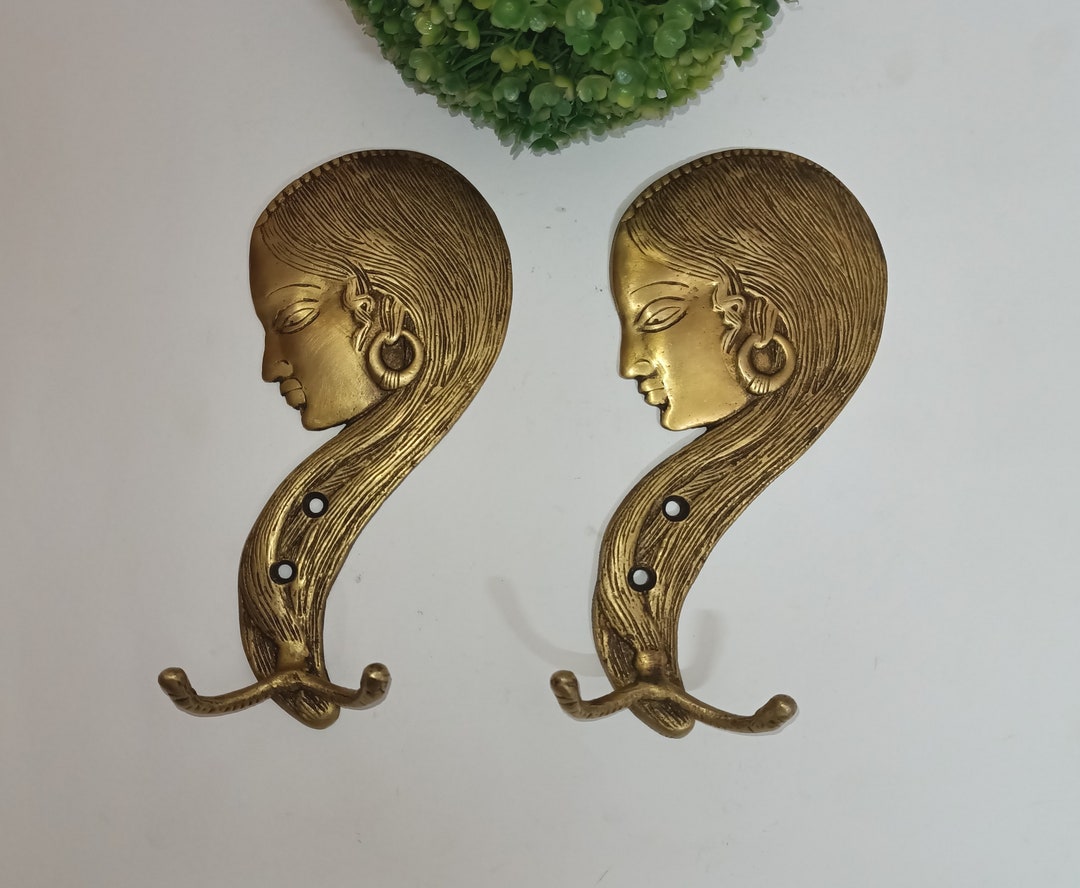 Bridal Lady Hair Design Wall Mount Hooks | Brass Girl Side Face Towel ...