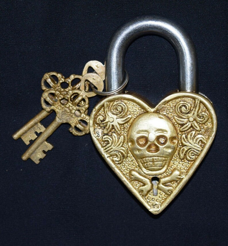 Heart Shape Skull Padlock | Brass Antique Design Skull Working Door ...