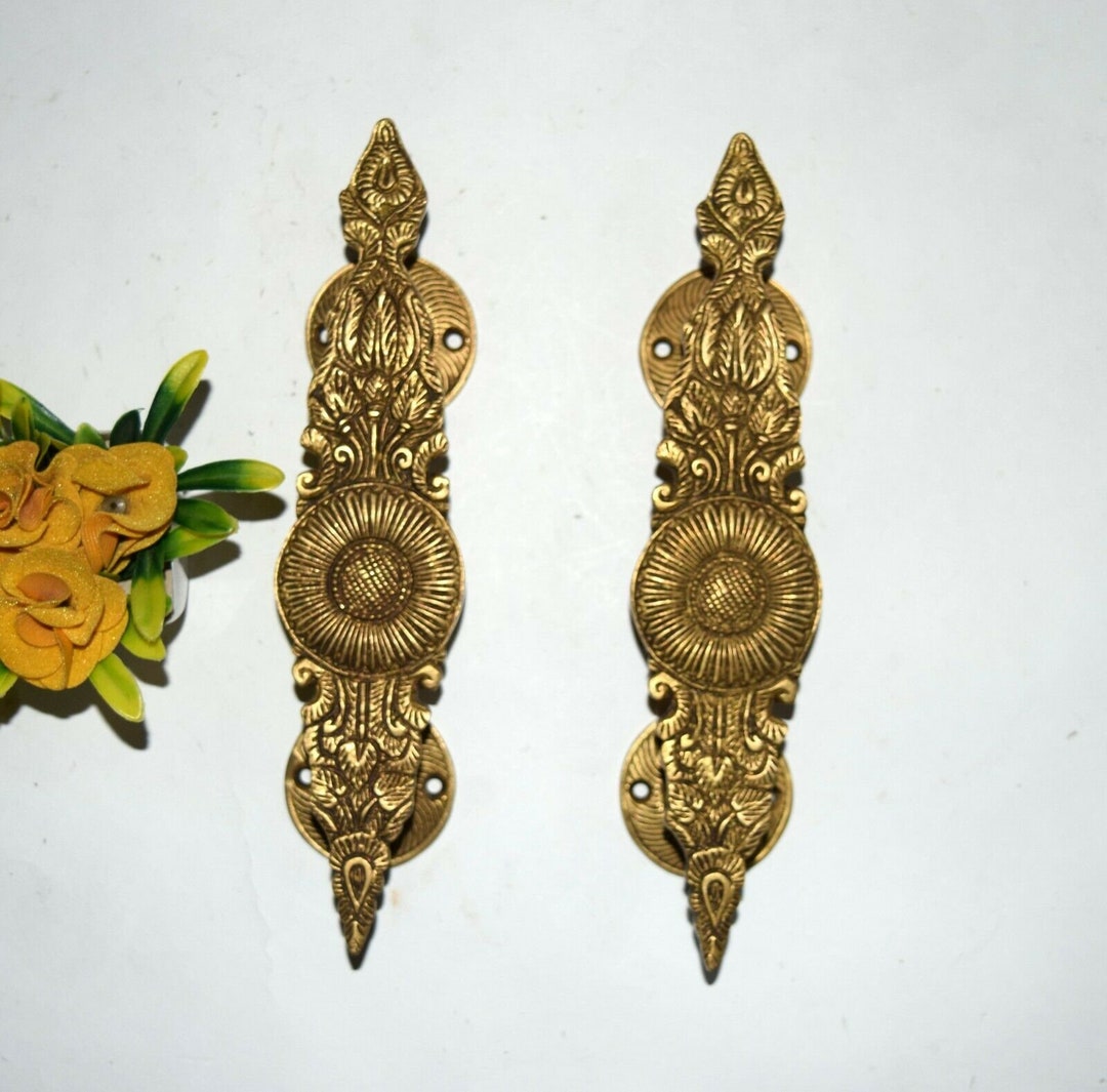 Floral Door Handle Pair | Brass Flower Design Pull | Wedding Home Entry ...
