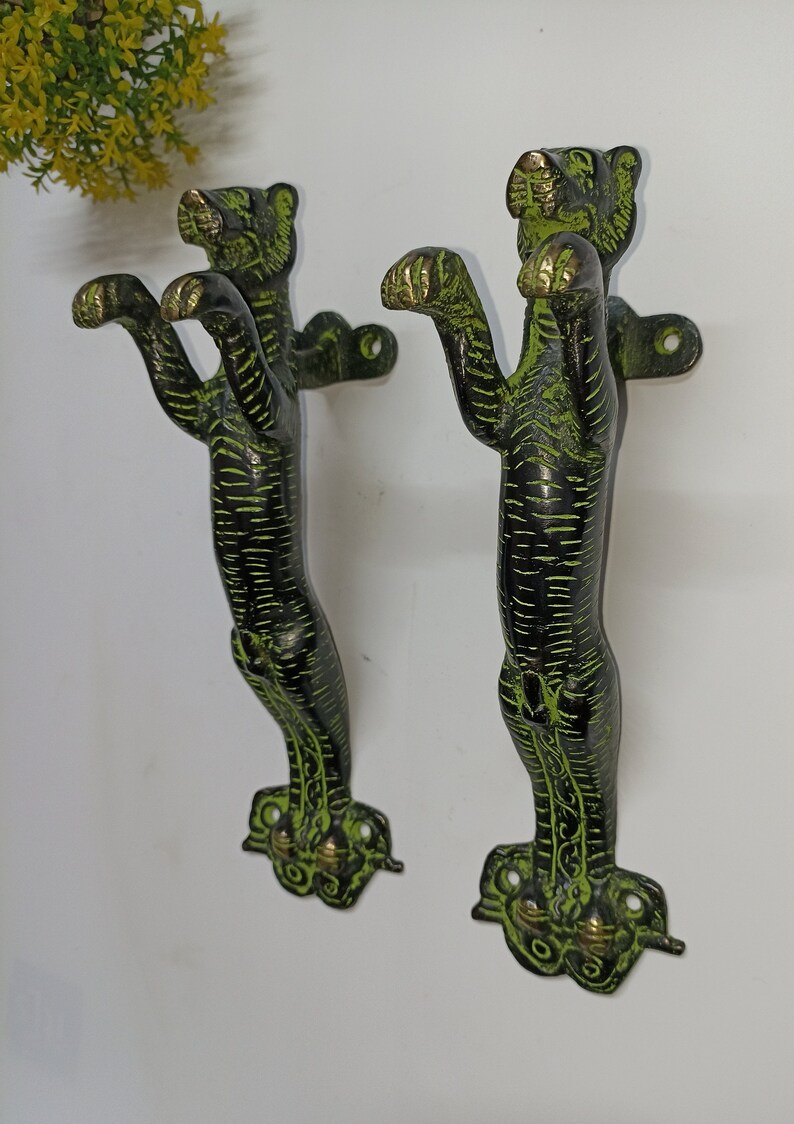 Roaring Leopard Design Handles Door Hardware | Brass Leaping Tiger ...