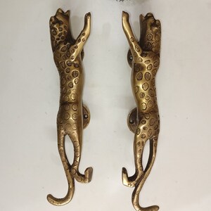 Brass Jaguar Door Handle Set Round Base | Wild Cat Shape Door Pull ...