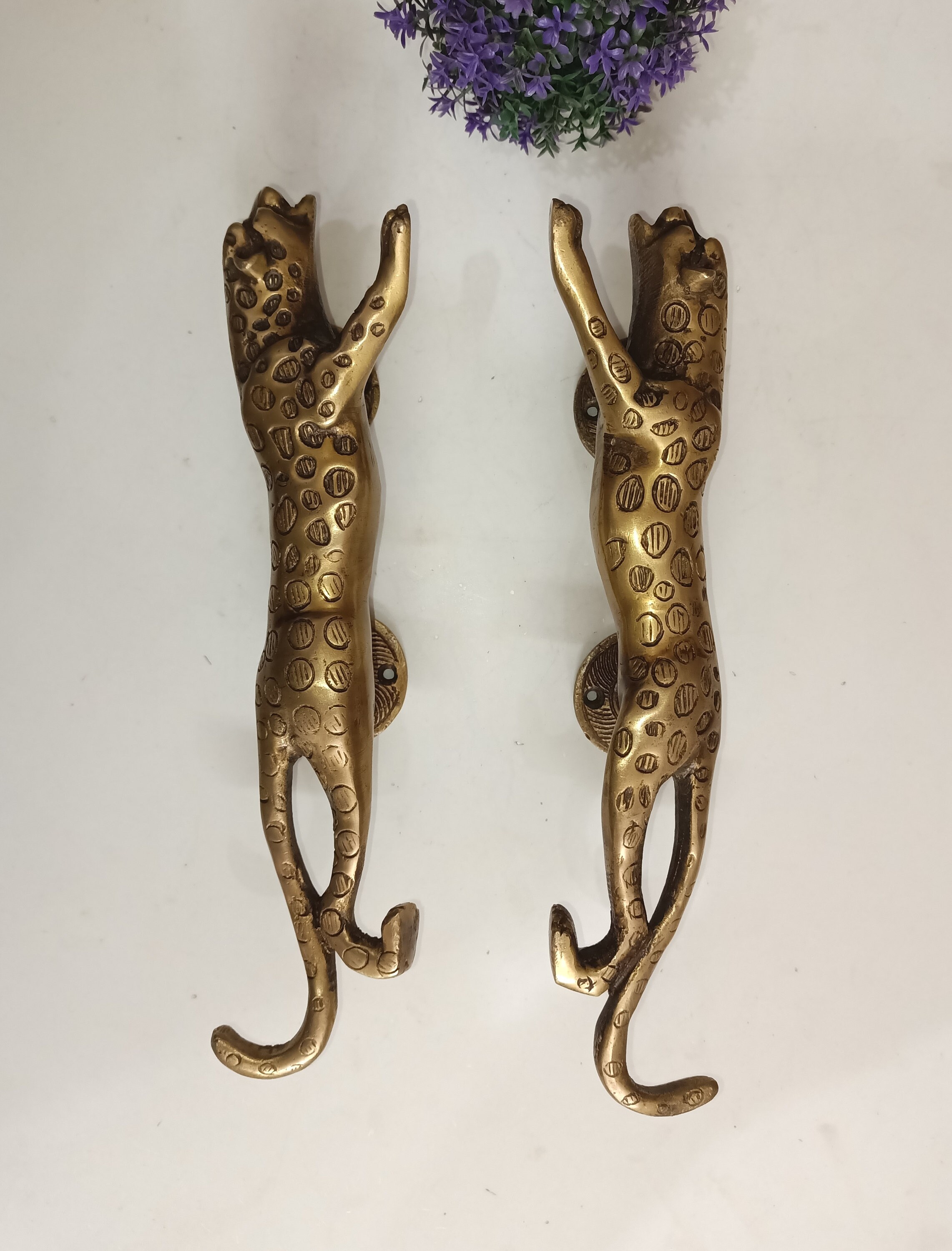 Brass Jaguar Door Handle Set Round Base | Wild Cat Shape Door Pull ...